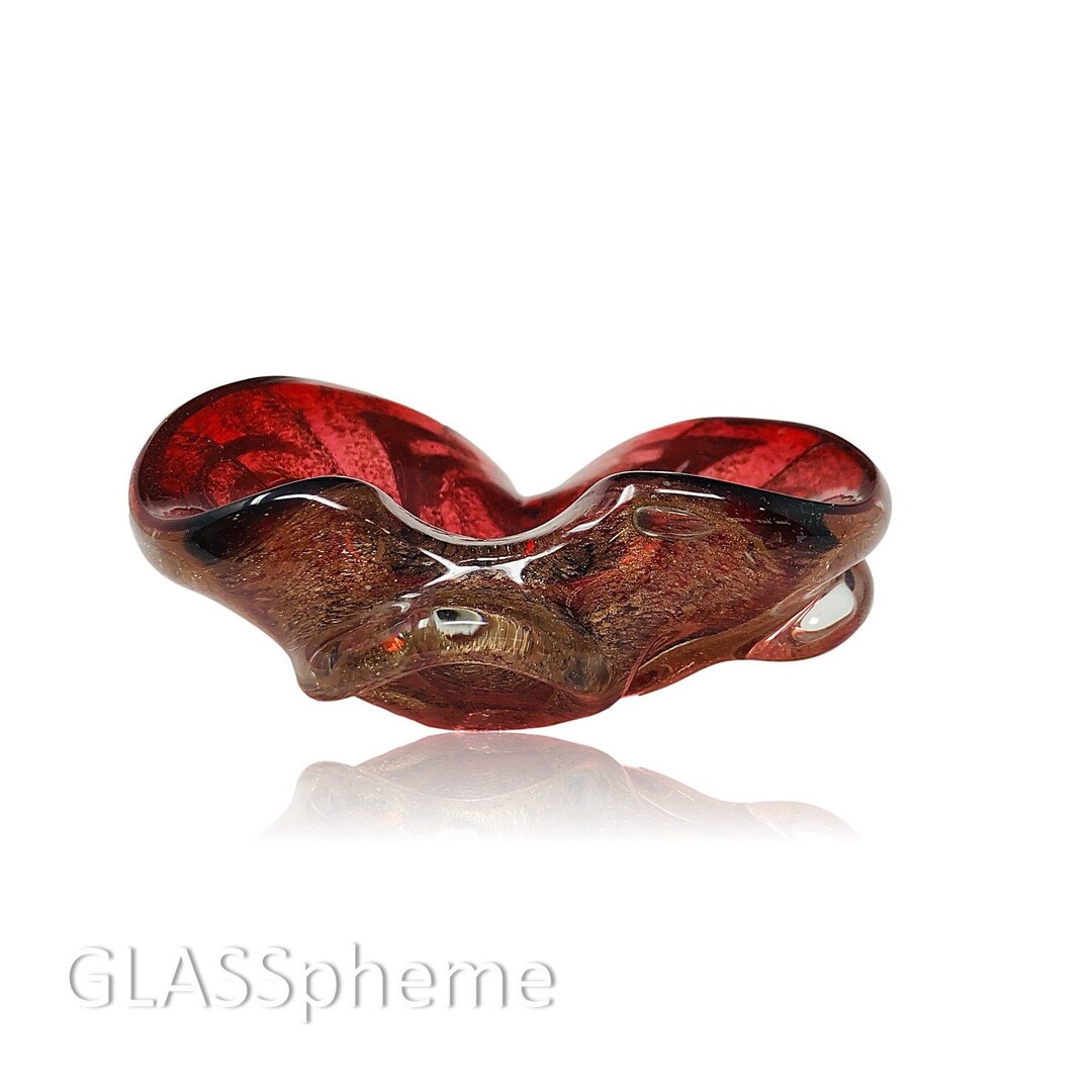 MID-CENTURY MURANO Ruby Copper Aventurine Glass Bowl | Ashtray ...