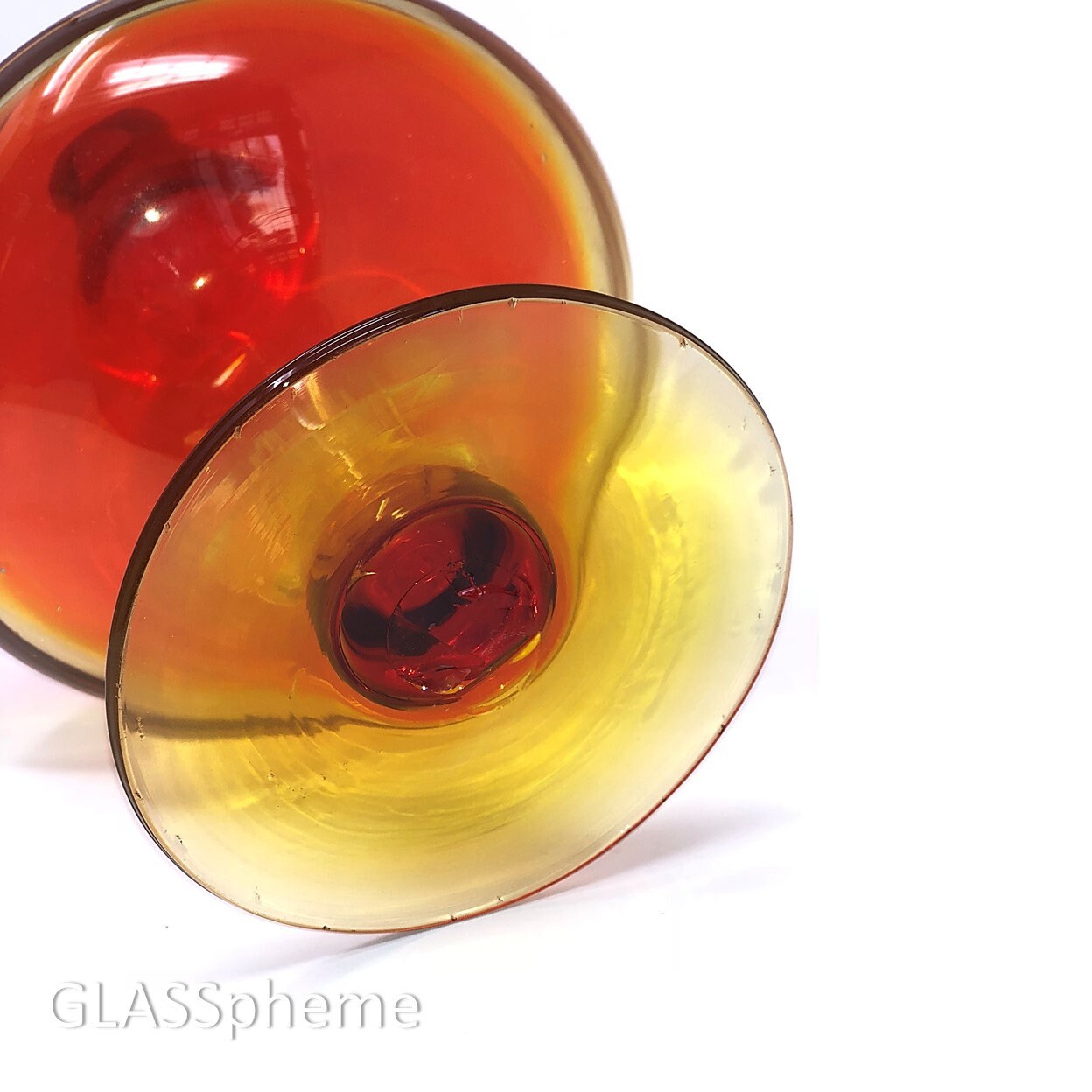 BLENKO Wayne Husted #6212 Footed Glass Decanter in Bright Sunny Tangerine