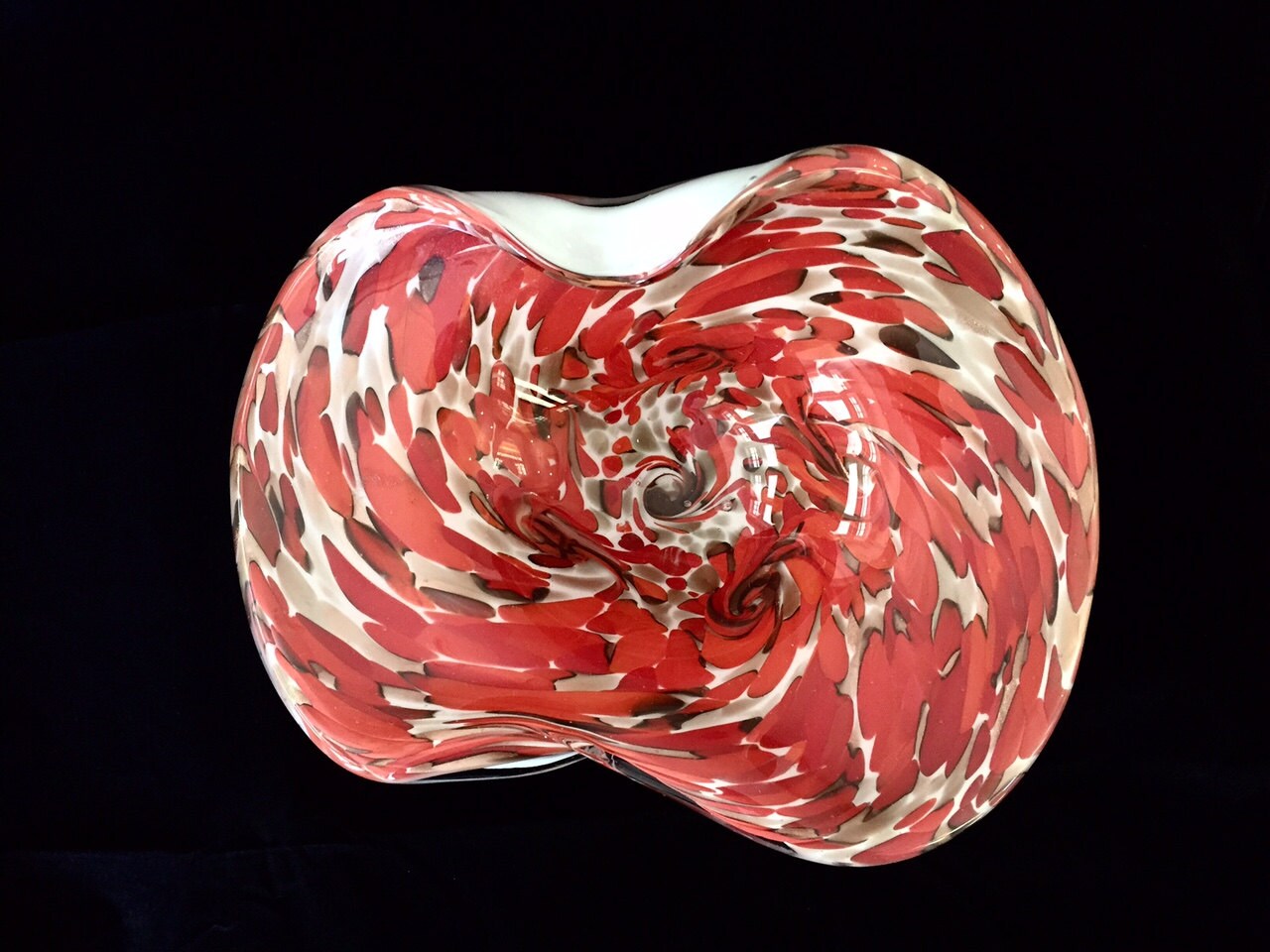 DRAMATIC Red/gold Opalescent/Opalino FRATELLI TOSO Cased Glass Platter ...