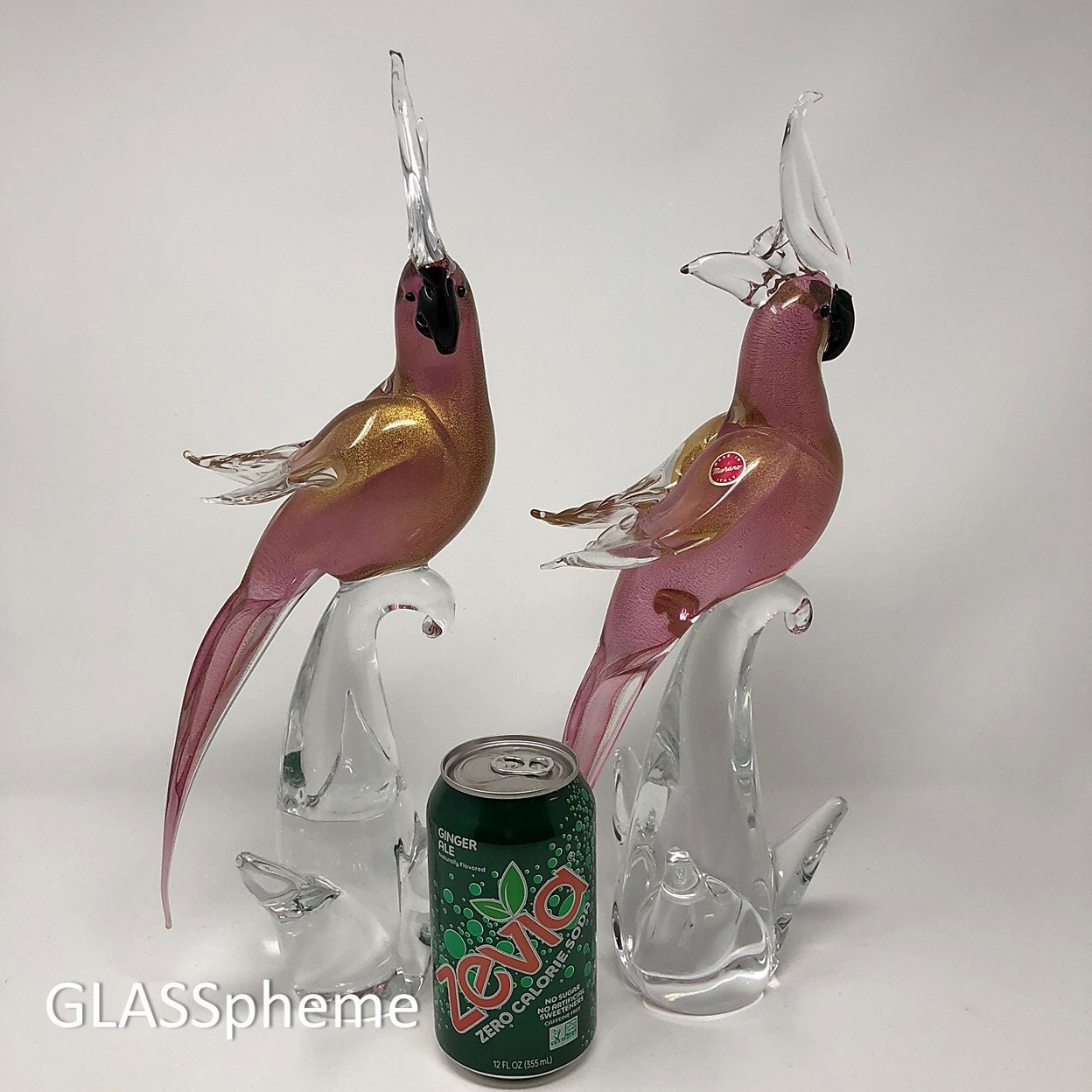 Large 15 Pair FORMIA MURANO Gold-Strewn CRANBERRY Glass Birds of Paradise