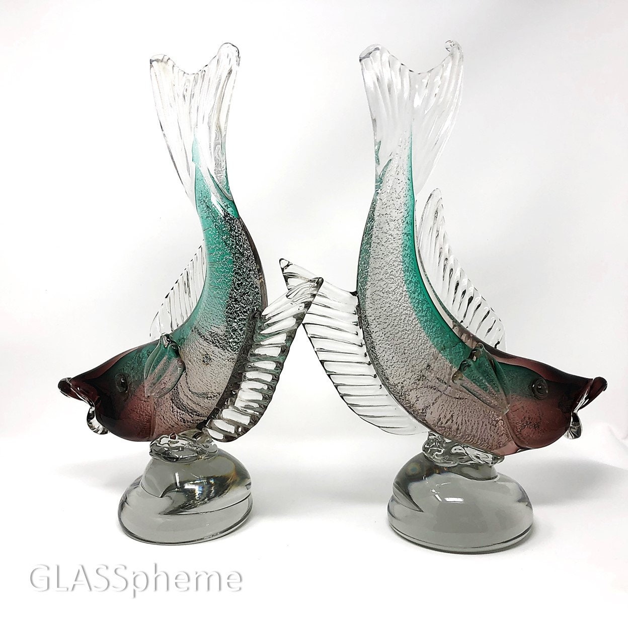 MONUMENTAL 15 C.1960s Alfredo BARBINI MURANO Sommerso | Glass Fish ...