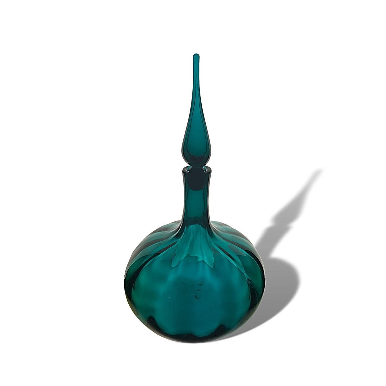 BLENKO Joel Myers #6530L Optic Glass Decanter in PEACOCK--PRISTINE!