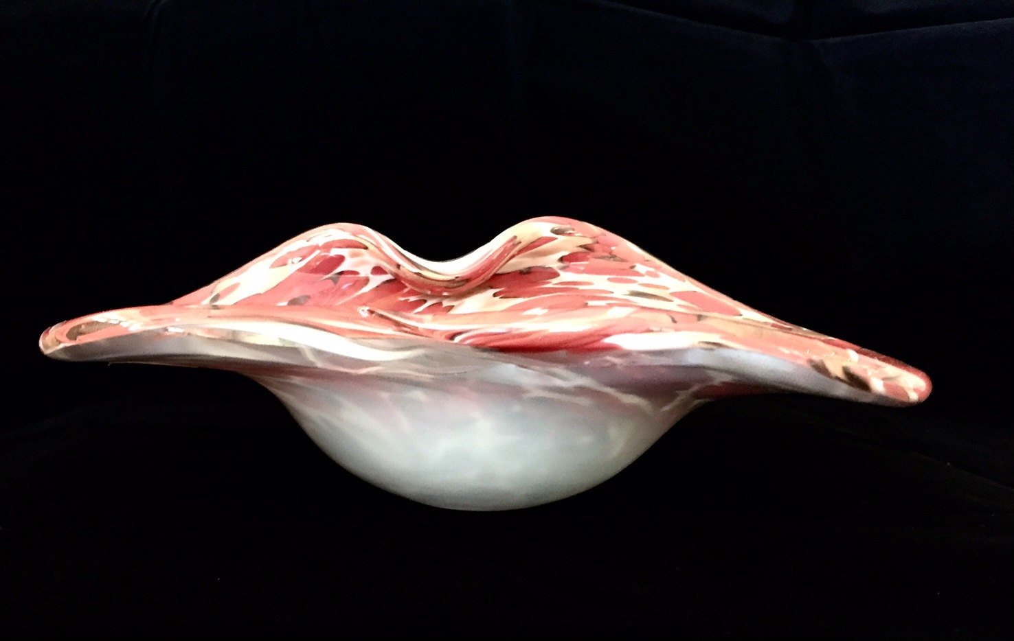 DRAMATIC Red/gold Opalescent/Opalino FRATELLI TOSO Cased Glass Platter ...