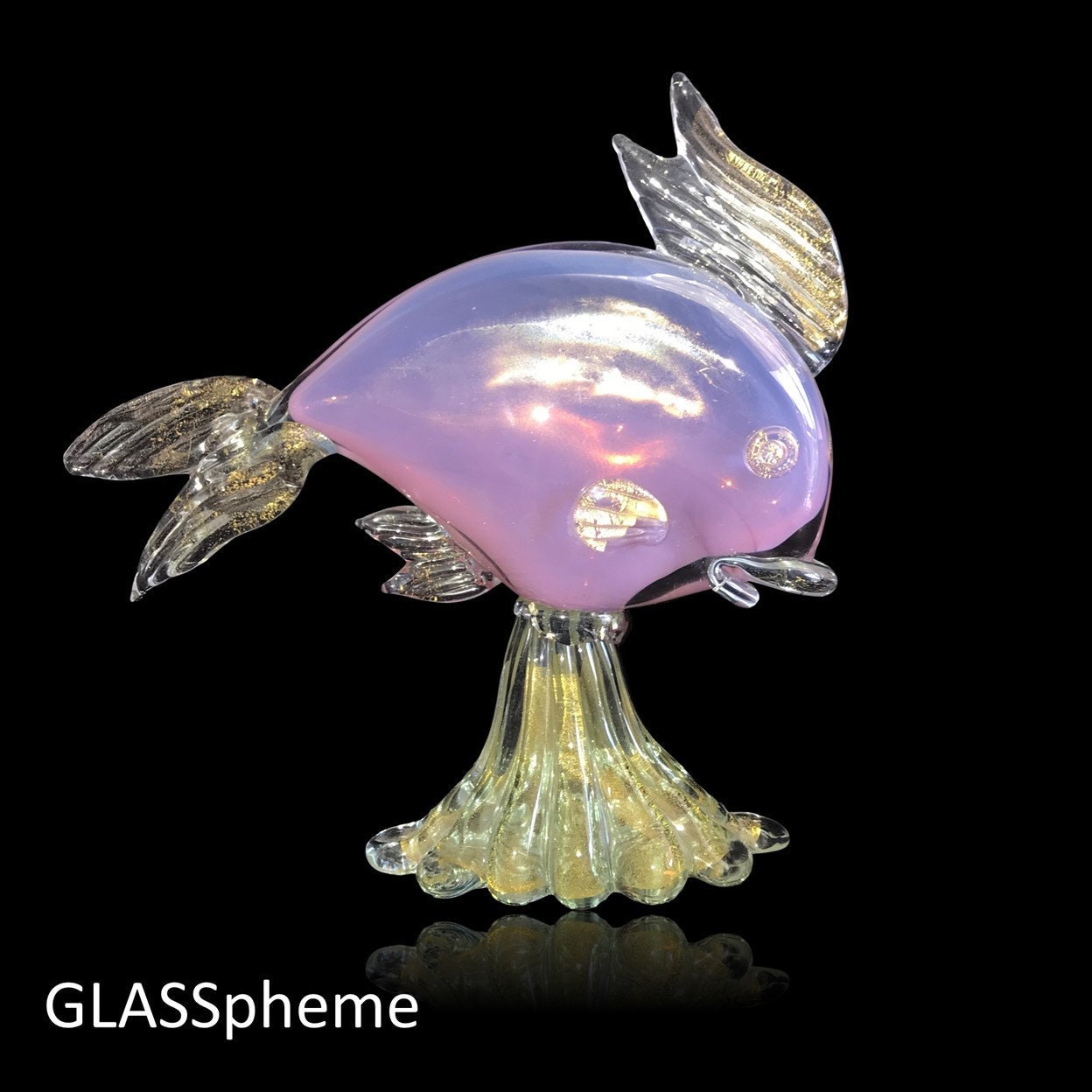 WEEPWORTHY A.VE.M MURANO Gold & Pink Opalino Glass Fish Sculpture