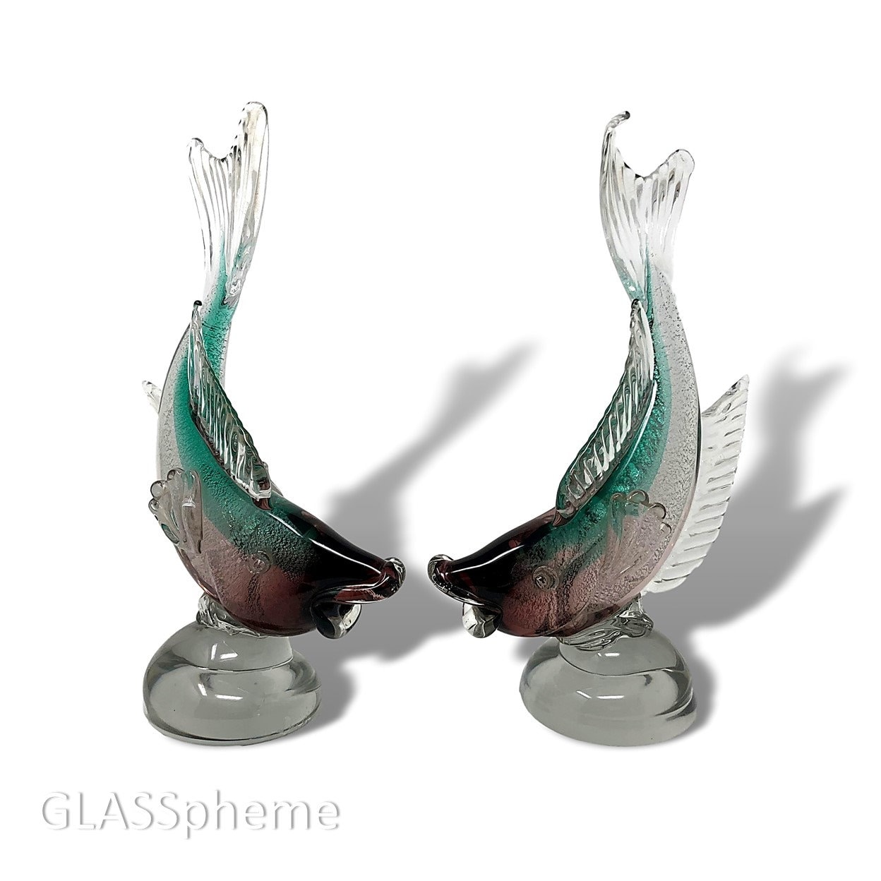 MONUMENTAL 15 C.1960s Alfredo BARBINI MURANO Sommerso | Glass Fish ...