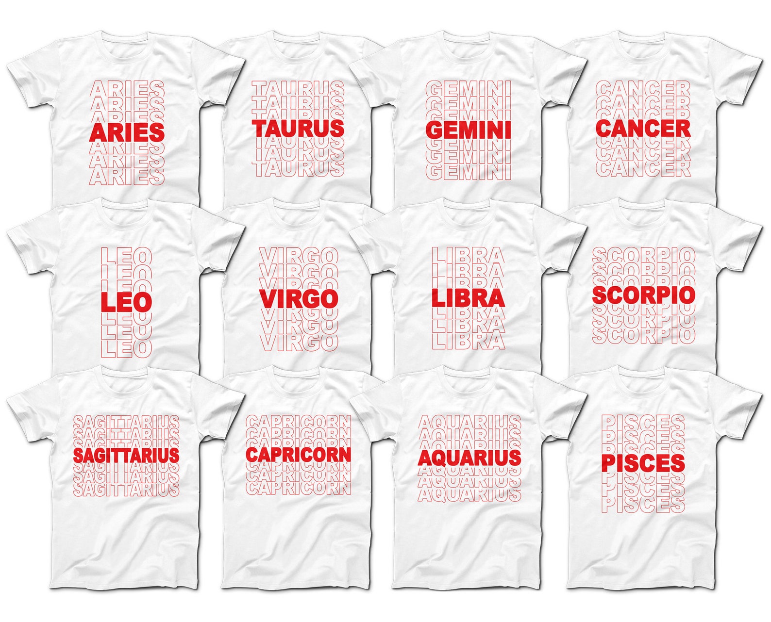 Zodiac Sign Text T-shirts | Star Zodiac Sign Group Aries Taurus Gemini ...
