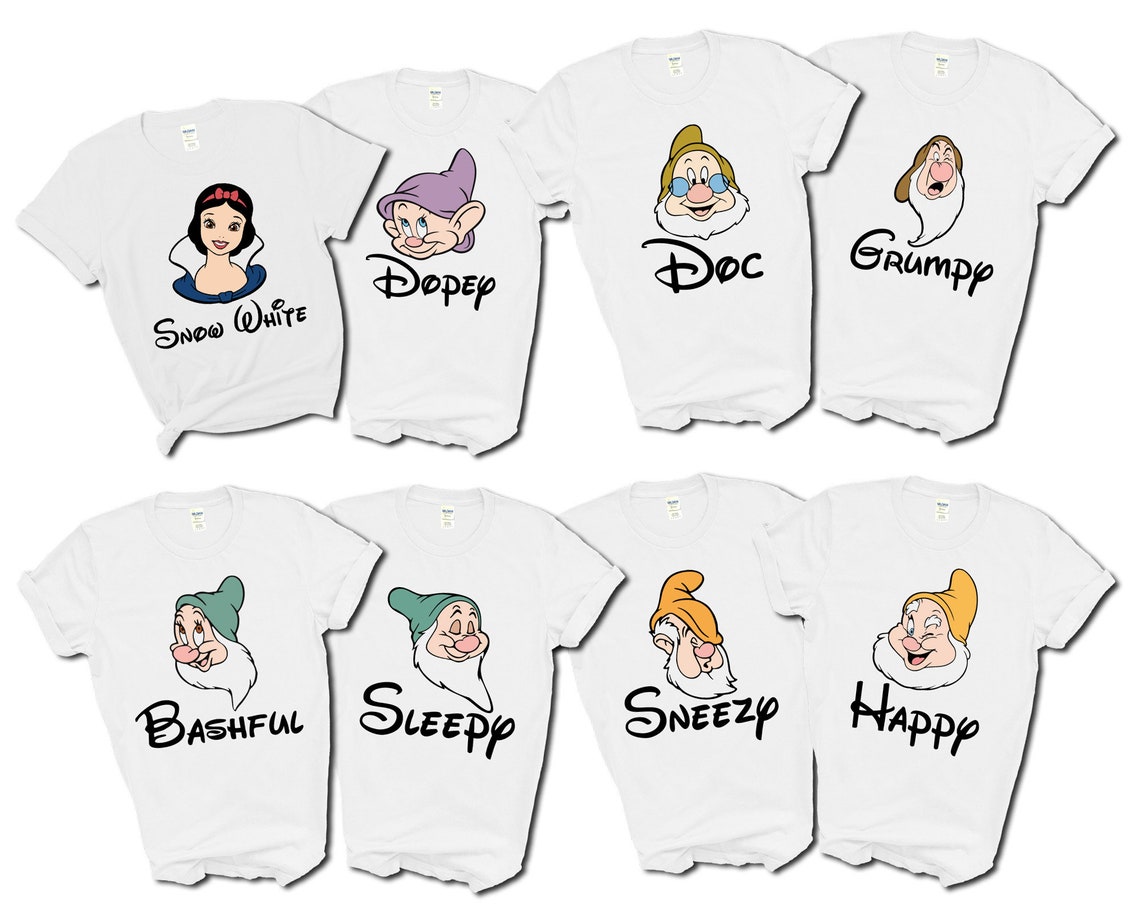 Seven Dwarfs Faces T-shirts | 7 Dwarfs Group Family Vacation Tees ...