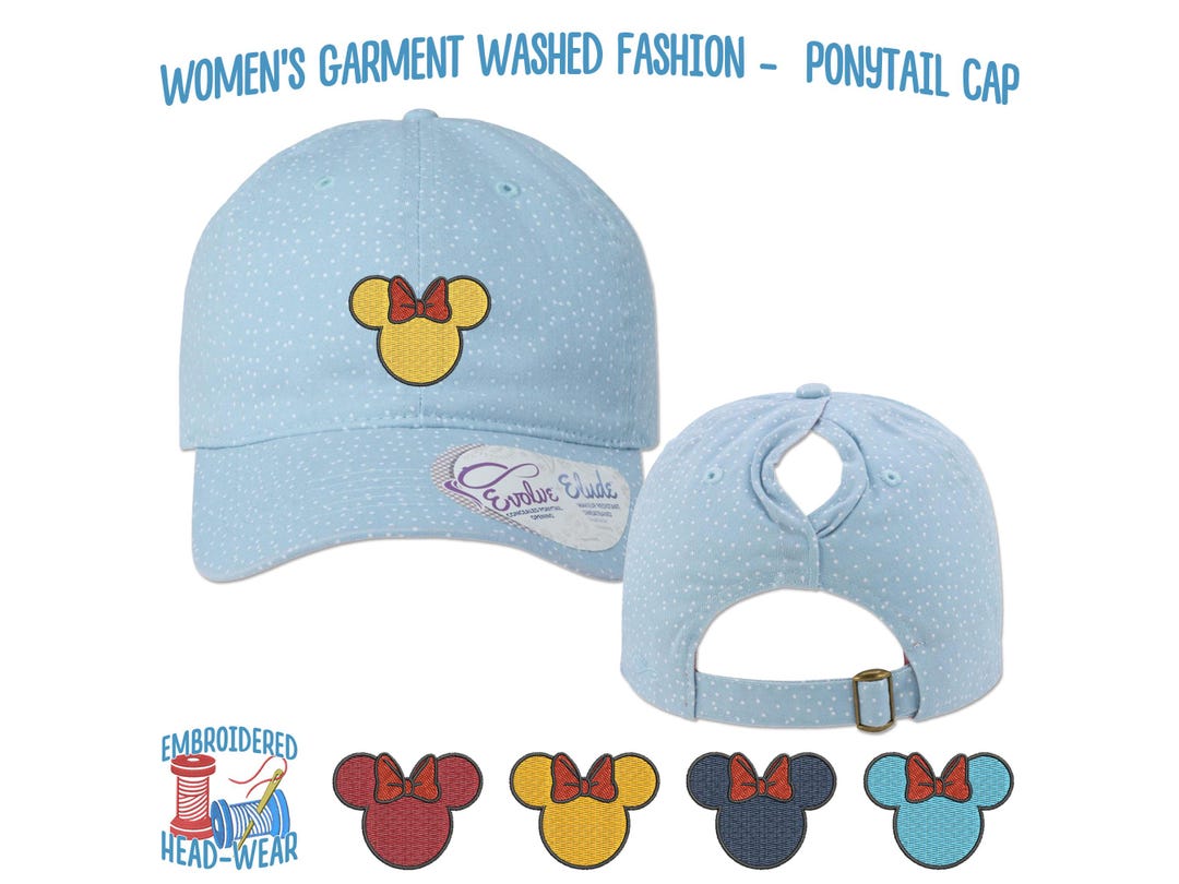 Minnie Mouse Embroidered Ponytail Cap | Women's Adjustable Garment ...
