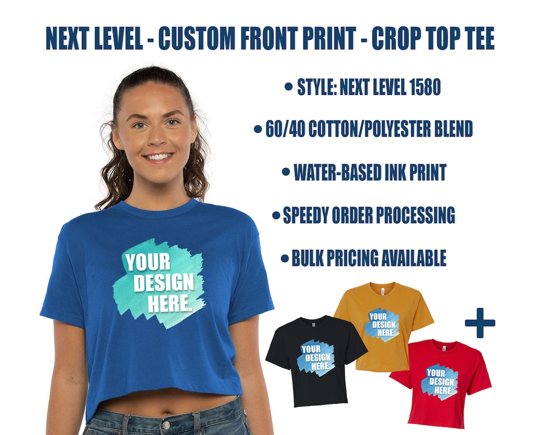 Custom Front Print Next Level 1580 Women's Crop Tops | DTG Water-based ...
