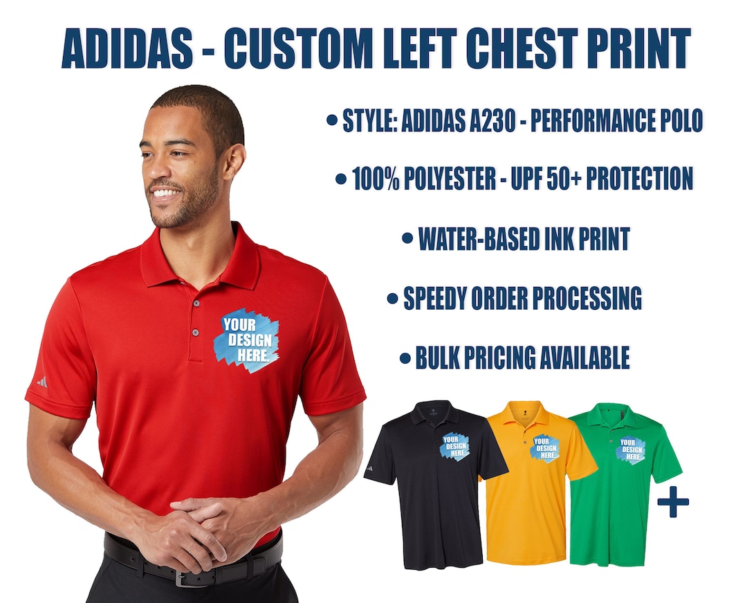 Custom Left Chest Print ADIDAS A230 Performance Golf Polo | 100% ...