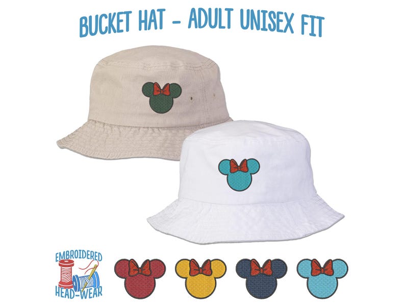 Minnie Mouse Embroidered Bucket Hat | Adult Unisex Fit Minnie Bucket ...