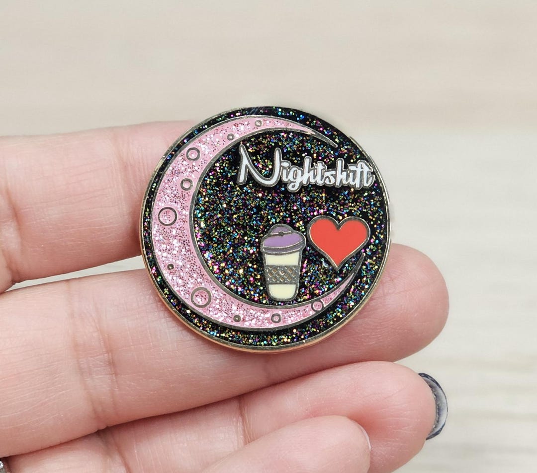 Nightshift Enamel Pin. Moon and Star Pin. Graveyard Shift Pin ...