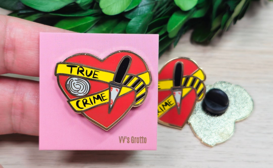 True Crime Enamel Pin, Heart & Fingerprint Design - Etsy