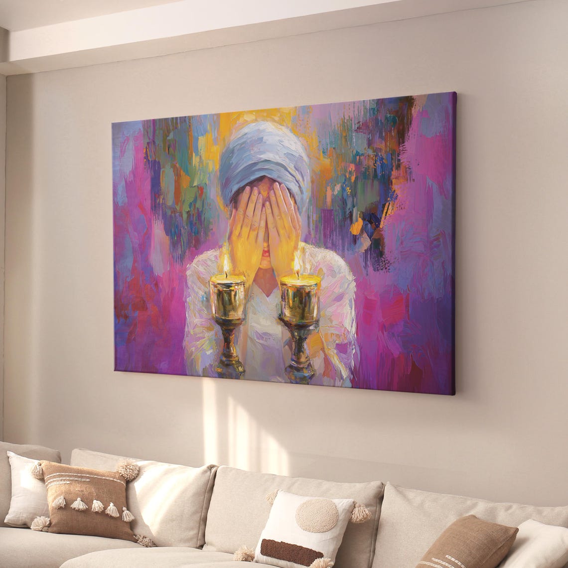 Shabbat Candles – Shabbos Art Canvas – Judaica Painting, Sabbath Gift ...