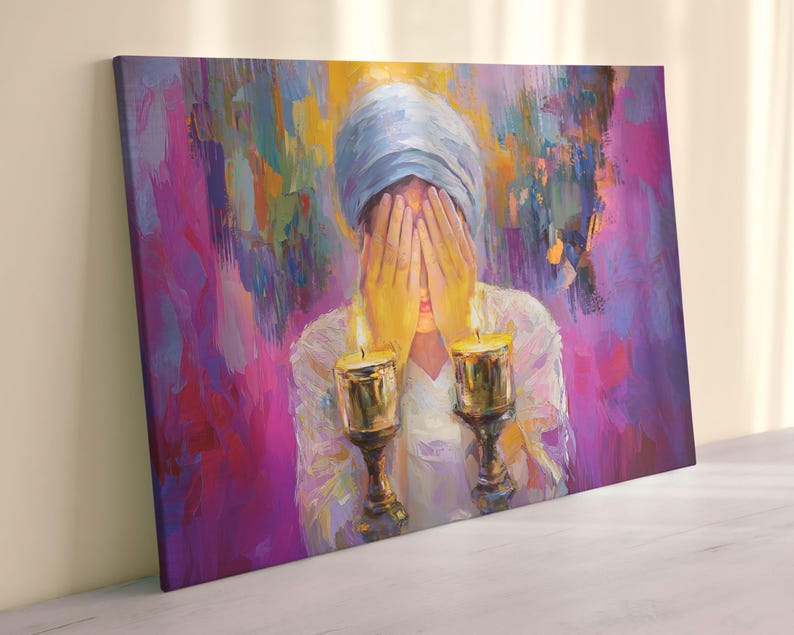 Shabbat Candles – Shabbos Art Canvas – Judaica Painting, Sabbath Gift ...