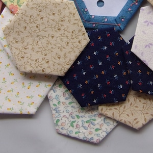 1" English Paper Piecing Hexagon , Finished Set, Flower Print Basted ...