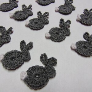 Crocheted Gray Bunny Embellishment, Set of 12 Hand Crocheted, Gray ...