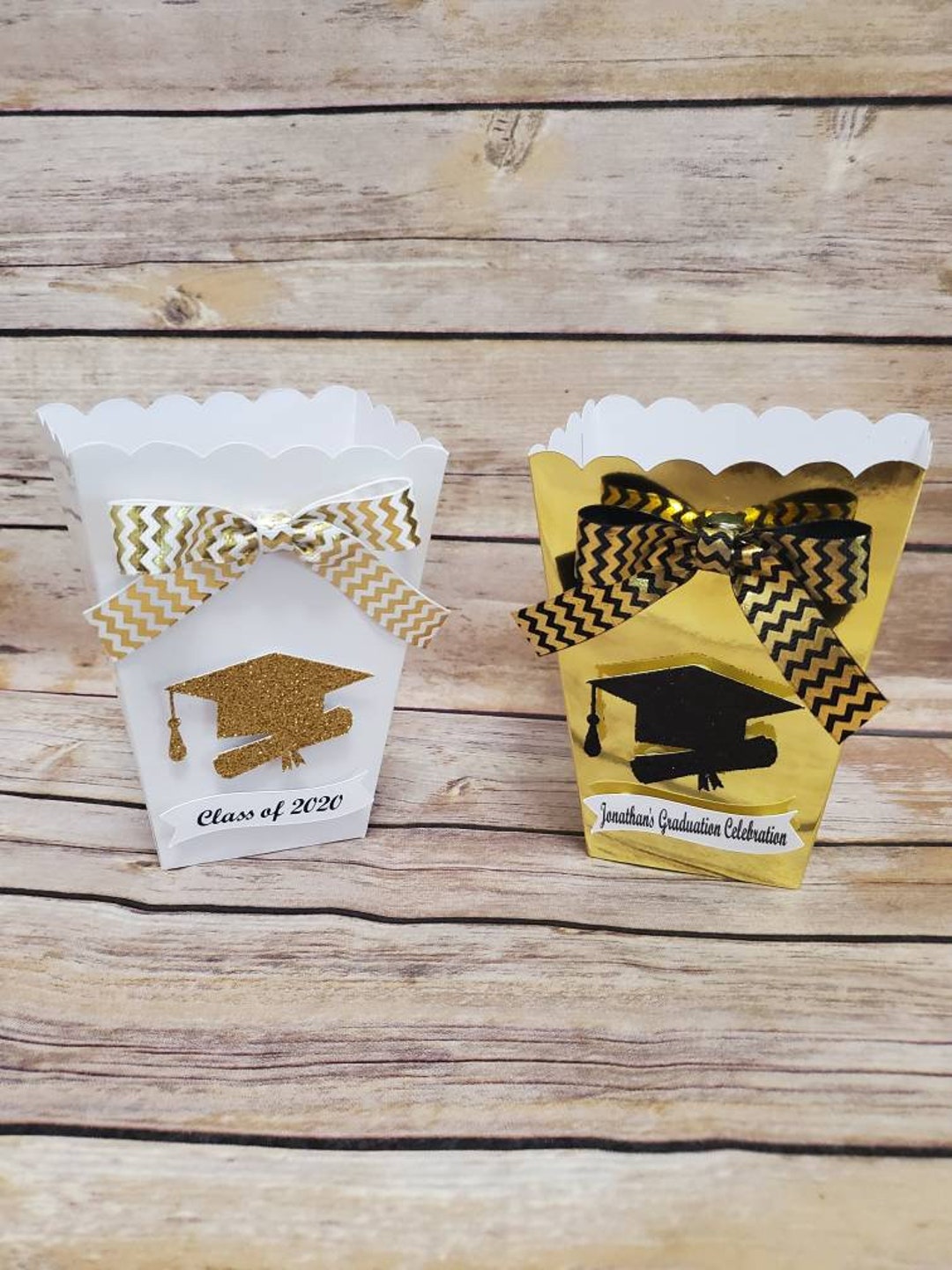 Personalized Graduation Favor Box, Popcorn Favor Box, Gold Graduation ...