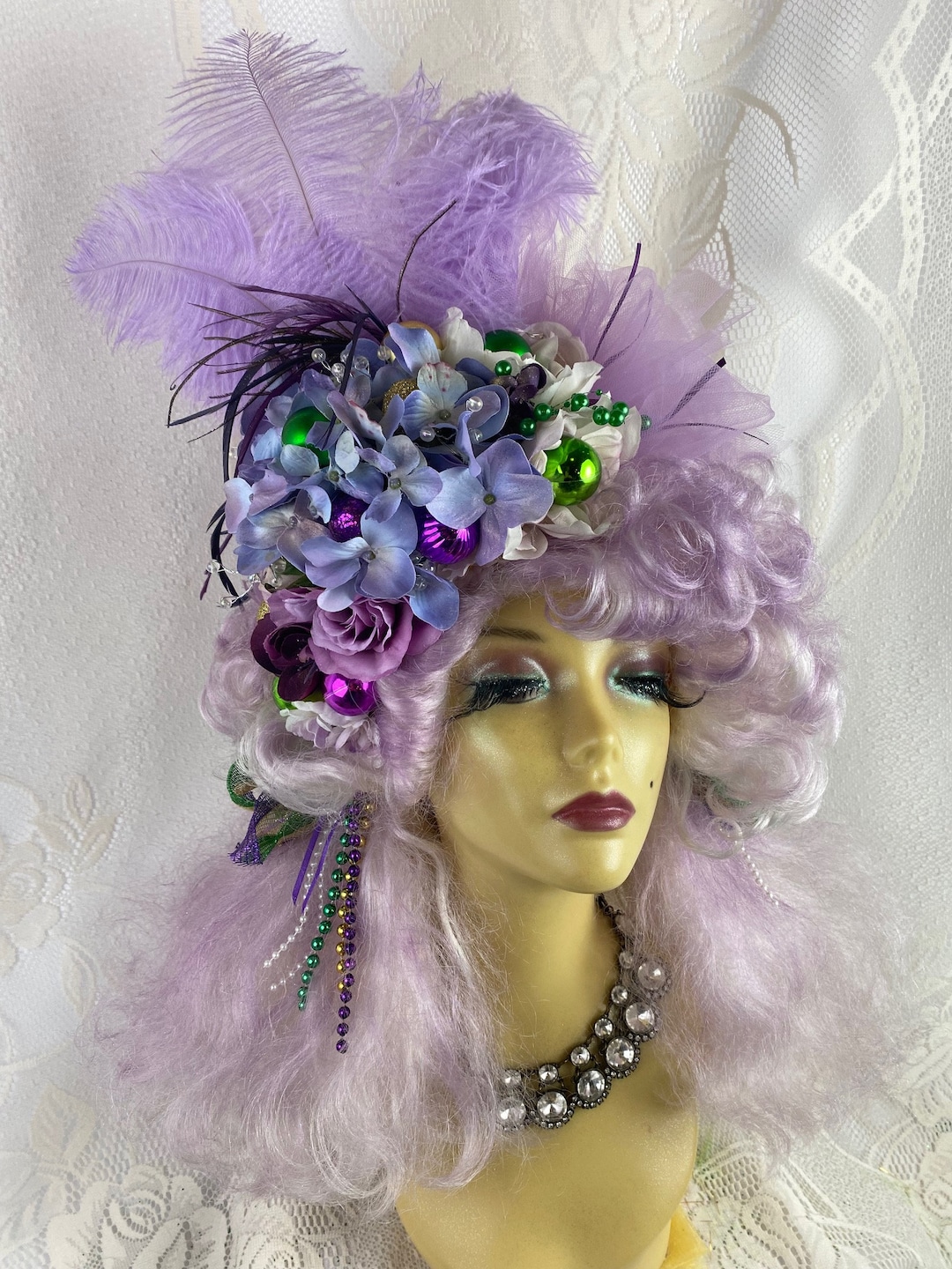 Lavender Lighted Mardi Gras Carnival Wig With Bluetooth Speaker and ...