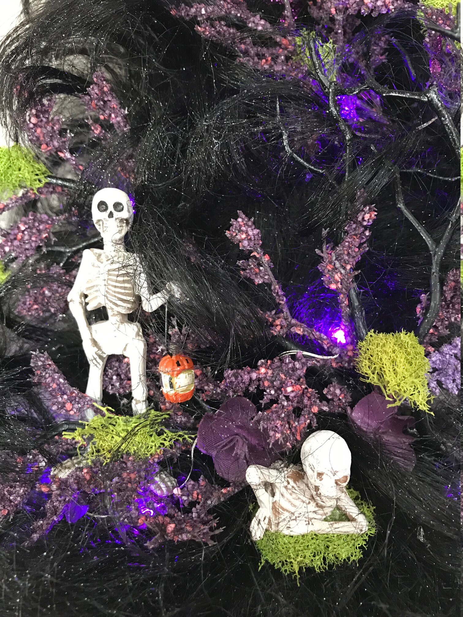 Lighted Black Halloween Witch Skeleton Cruella Wig With - Etsy