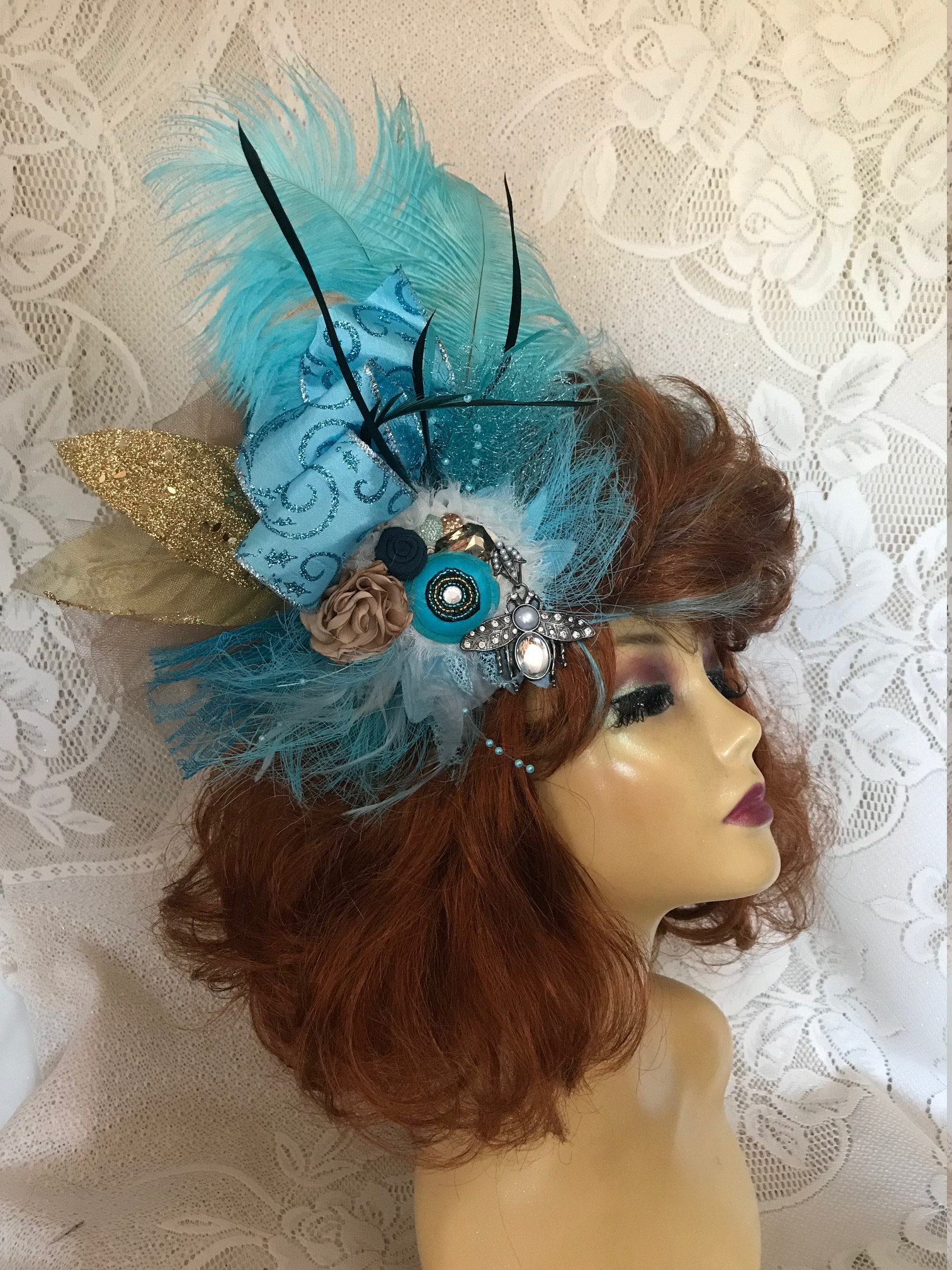 Brown and Teal Vintage Steampunk Costume Wig With Rhinestone and ...