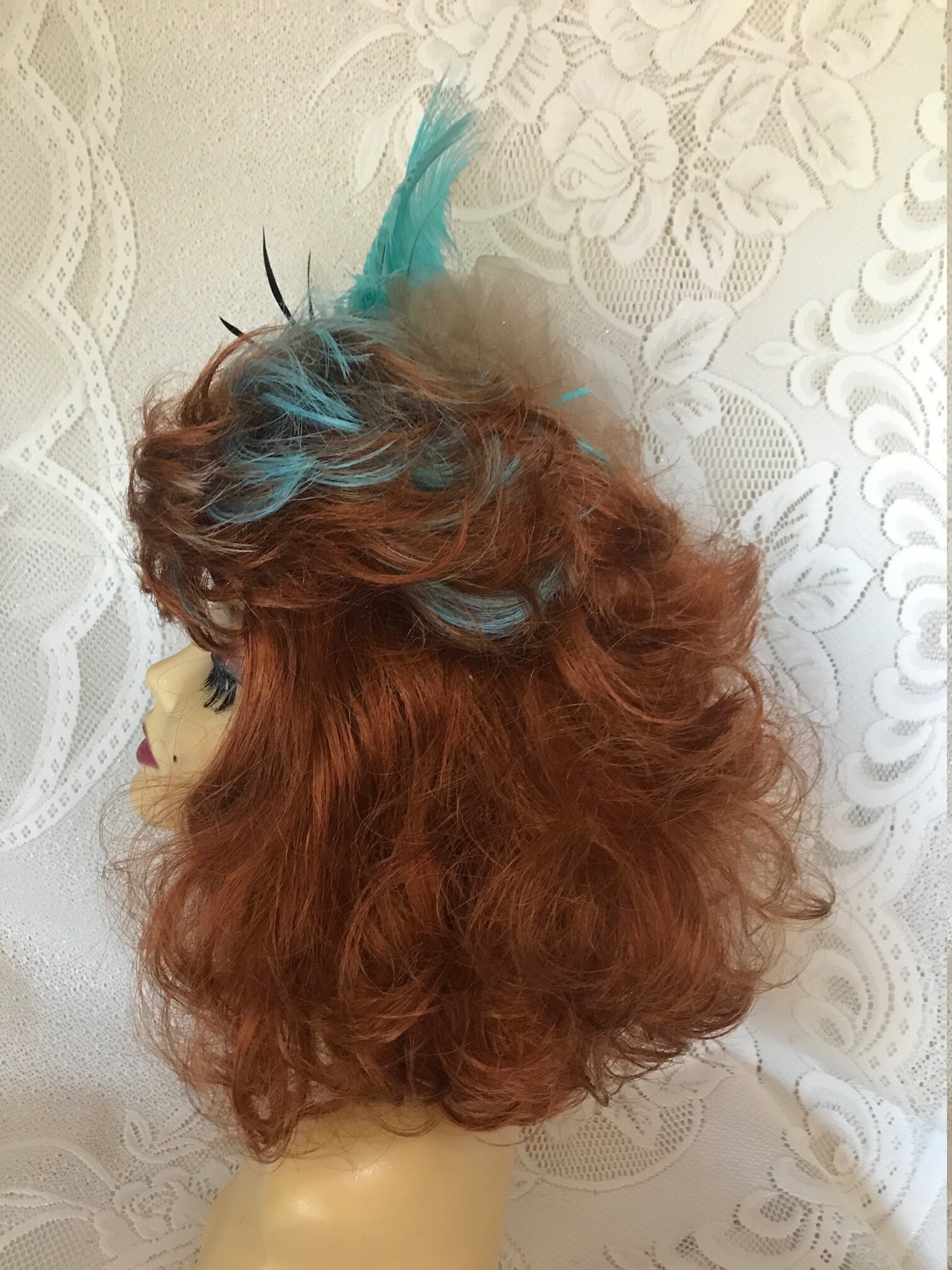 Brown and Teal Vintage Steampunk Costume Wig With Rhinestone and ...