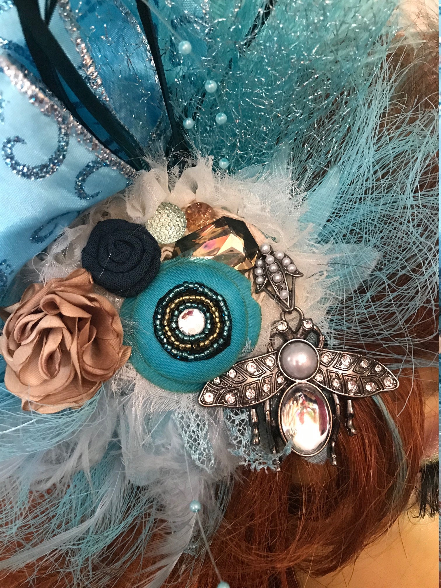 Brown and Teal Vintage Steampunk Costume Wig With Rhinestone | Etsy