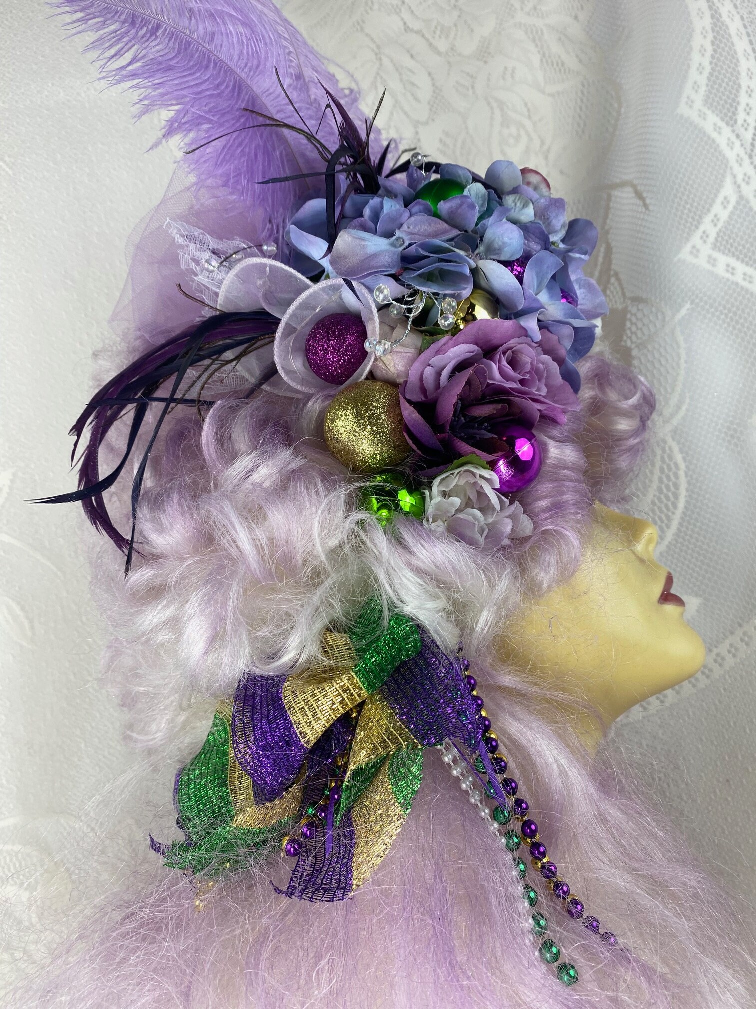 Lavender Lighted Mardi Gras Carnival Wig With Bluetooth Speaker and ...