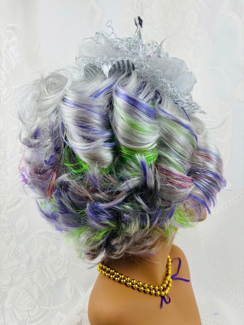 Spectacular Silver Gray Mardi Gras Carnival Lighted Wig Silver Fleur De ...