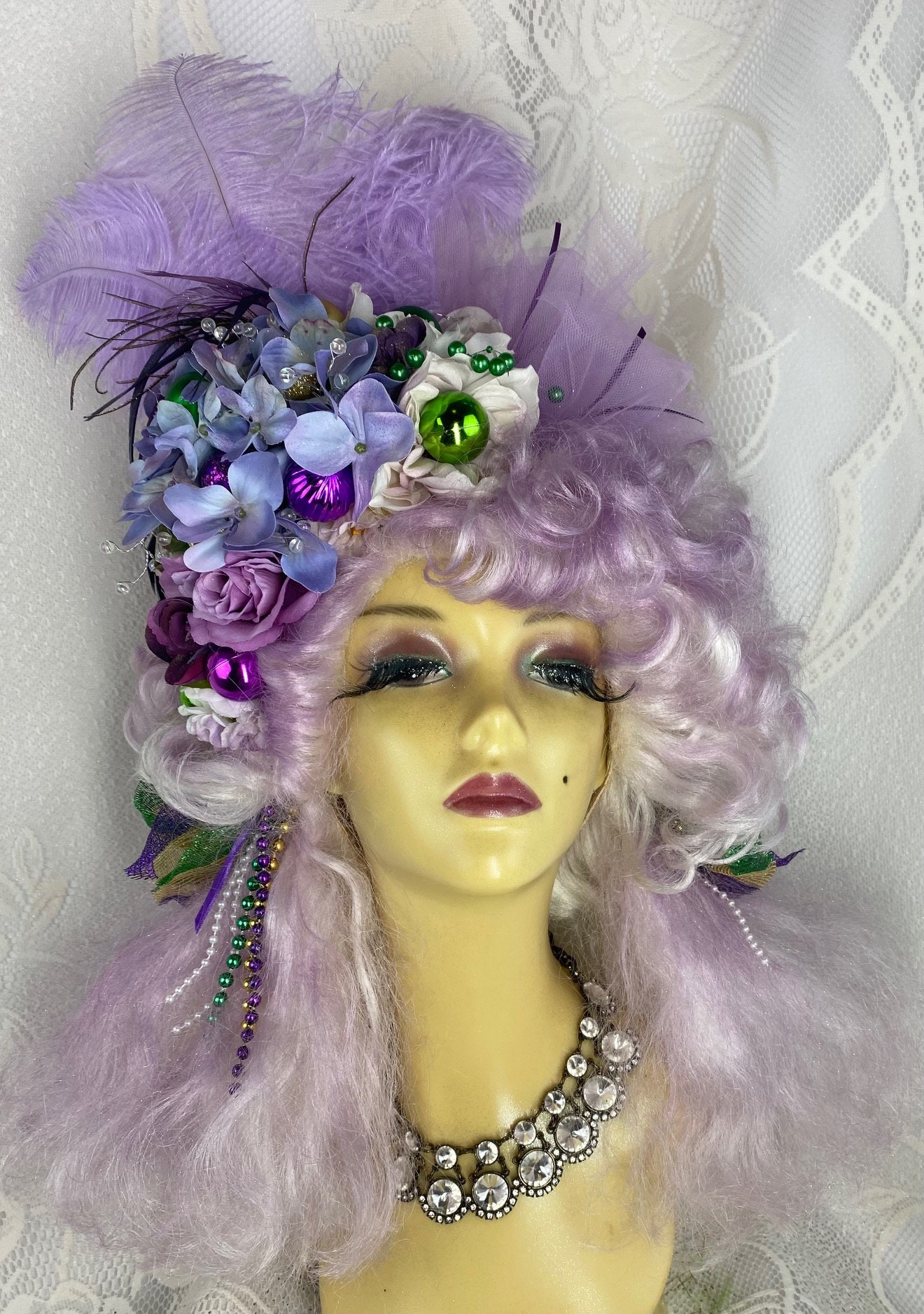 Lavender Lighted Mardi Gras Carnival Wig With Bluetooth Speaker and ...