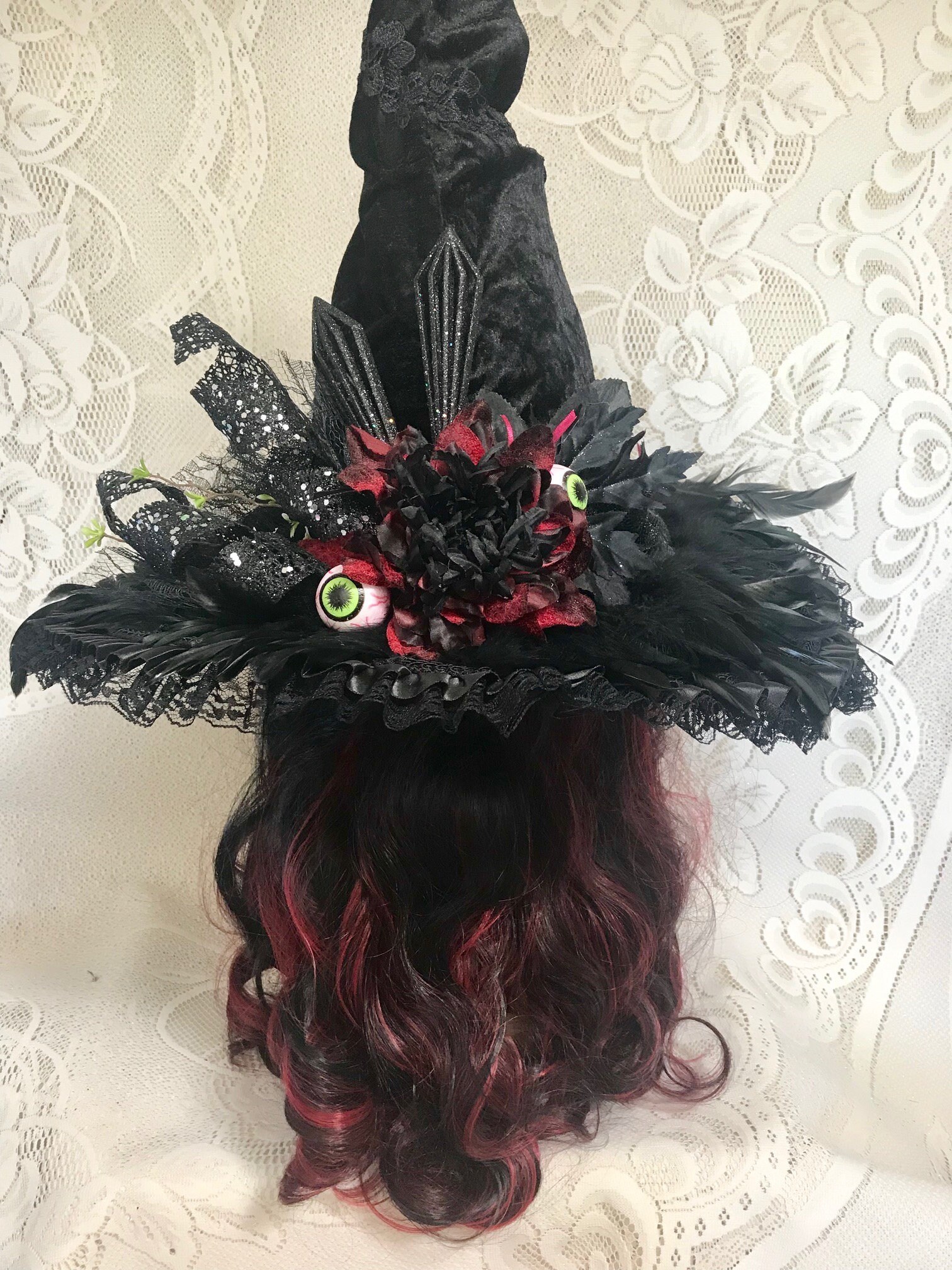 Black Witch Hat With Red Accents and a Complimentary Red and Black ...