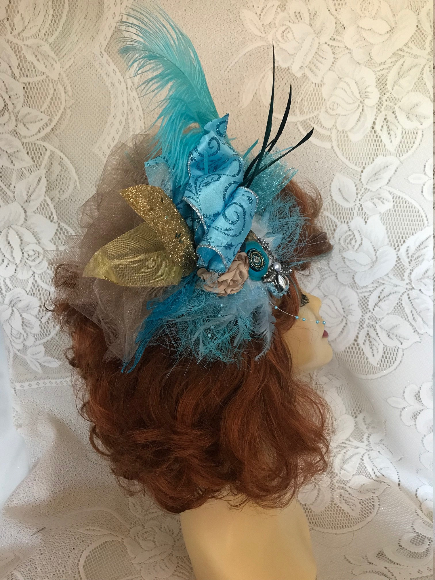 Brown and Teal Vintage Steampunk Costume Wig With Rhinestone and ...