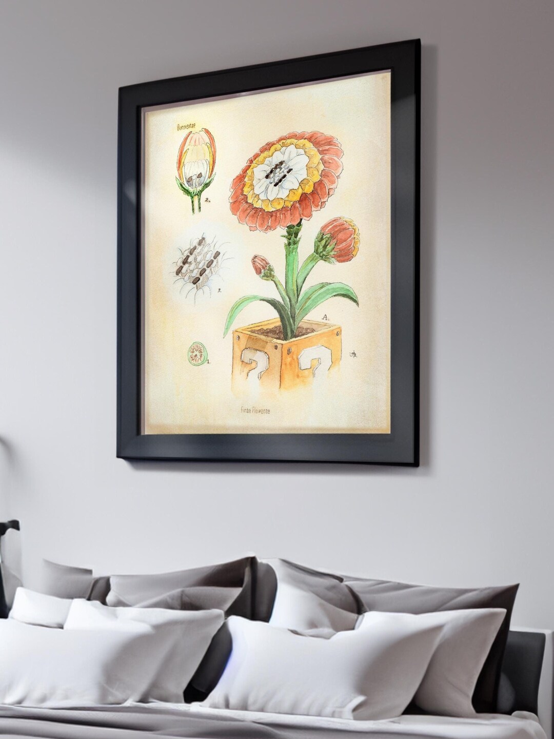 Super Mario Fire Flower Botanical Watercolor Wall Art | Digital ...