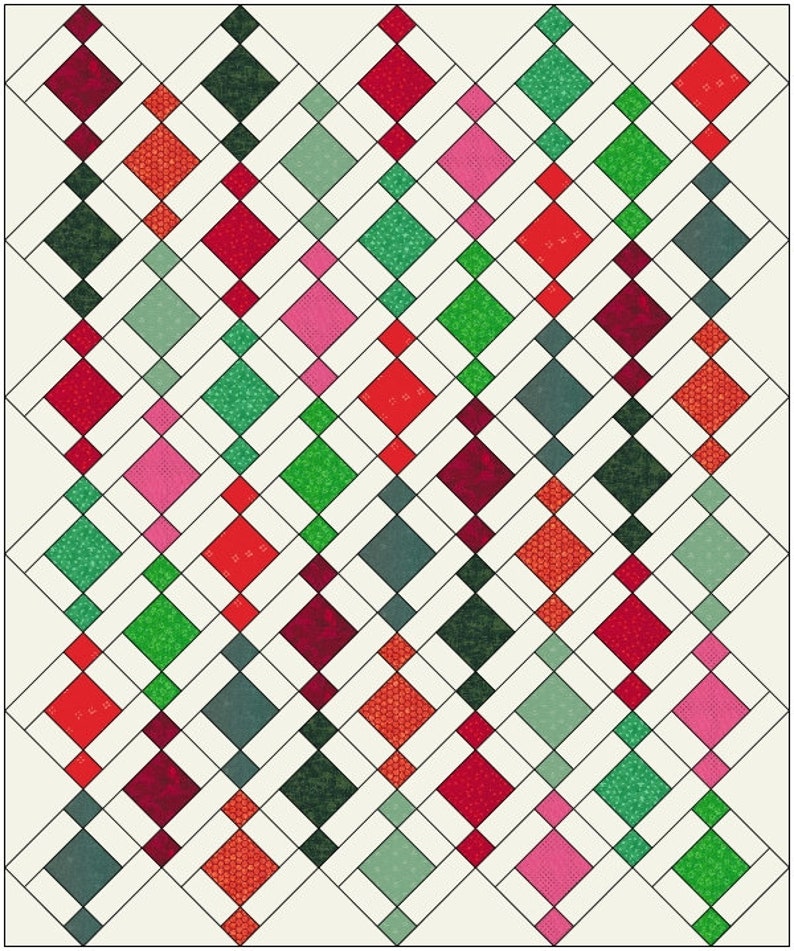 Christmas Quilt Patterns PDF, Cascading Diamonds Quilt Pattern, Red and ...