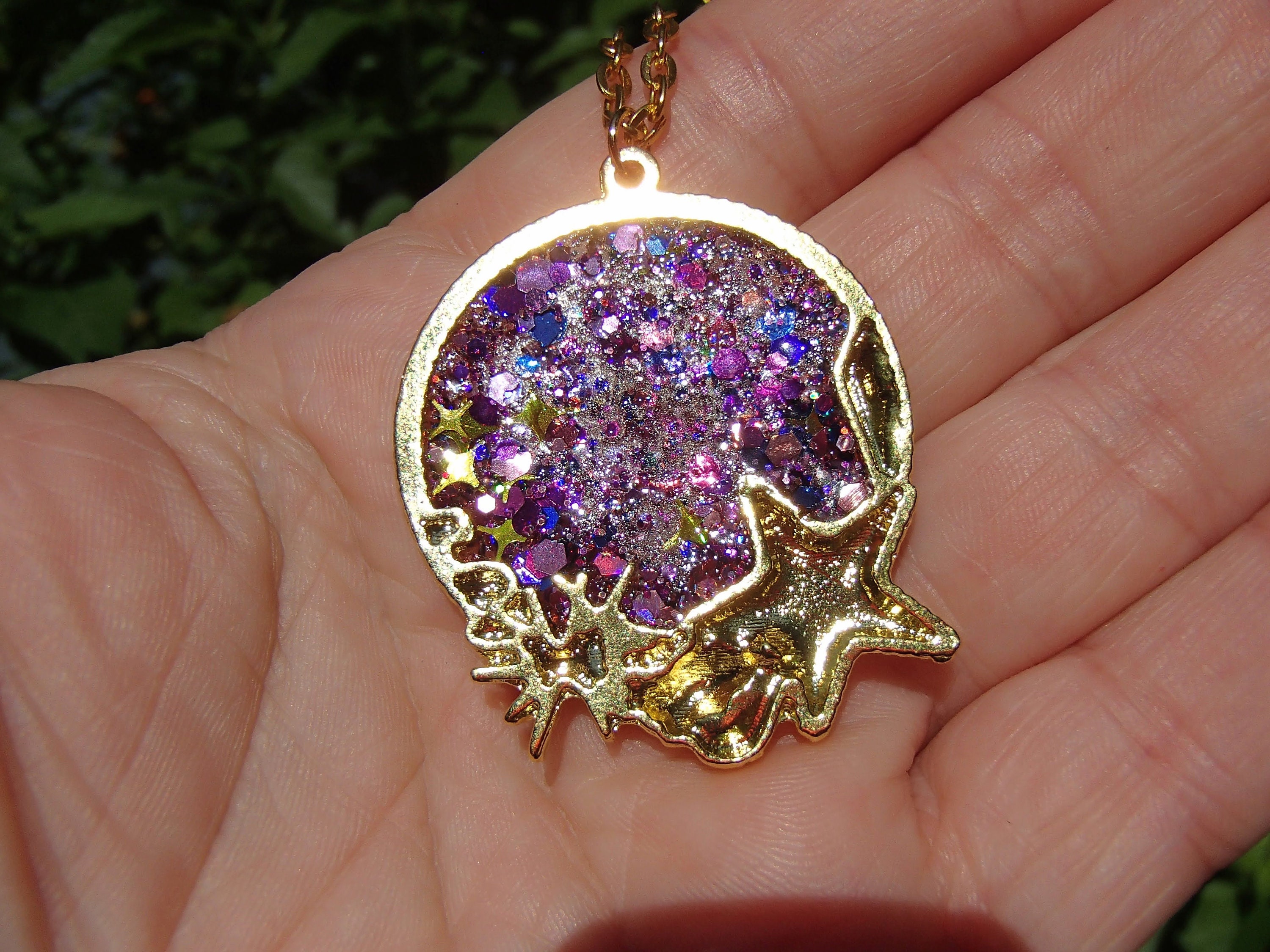 Ocean Glitter Sparkly Necklace. Starfish & Shells Design on | Etsy