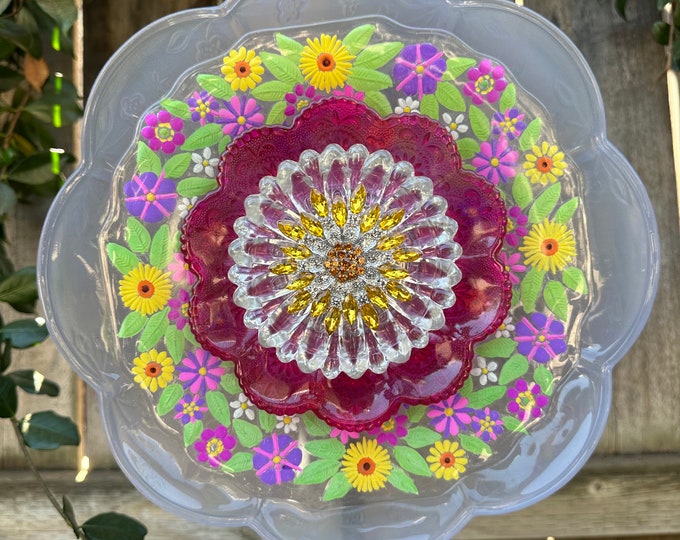 Glass Garden Art, Glass Flower, Plate Flower, Vintage Glass, Garden ...