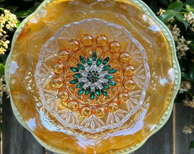 Glass Garden Art, Glass Flower, Plate Flower, Vintage Glass, Garden ...