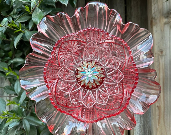 Glass Garden Art, Glass Flower, Plate Flower, Vintage Glass, Garden ...
