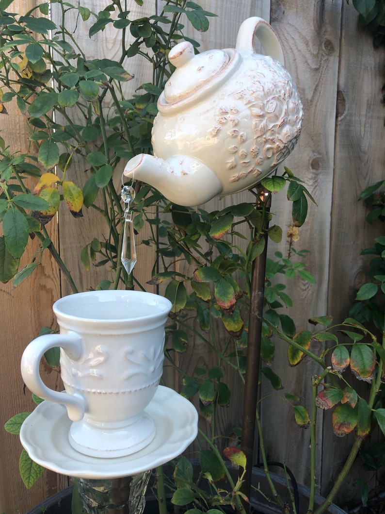 Glass Garden Art Tea Pot and Tea Cup Garden Decor Vintage - Etsy