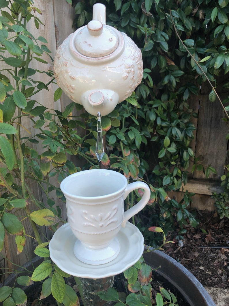 Glass Garden Art Tea Pot and Tea Cup Garden Decor Vintage - Etsy