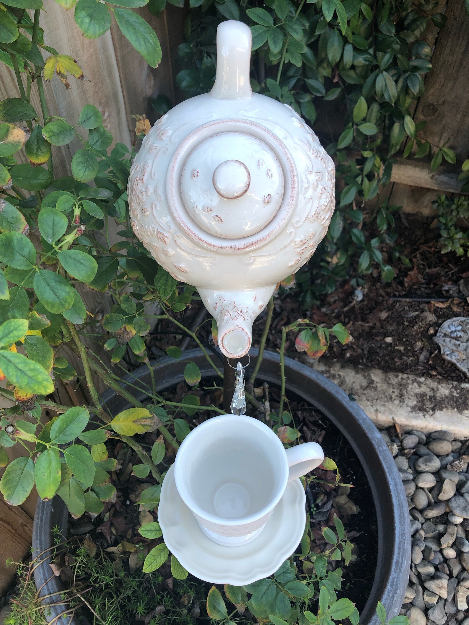 Glass Garden Art Tea Pot and Tea Cup Garden Decor Vintage - Etsy