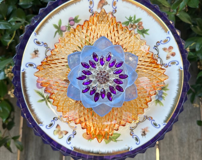 Glass Garden Art, Glass Flower, Plate Flower, Vintage Glass, Garden ...