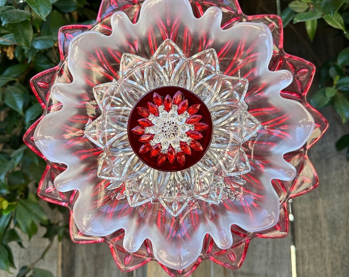 Glass Garden Art, Glass Flower, Plate Flower, Vintage Glass, Garden ...