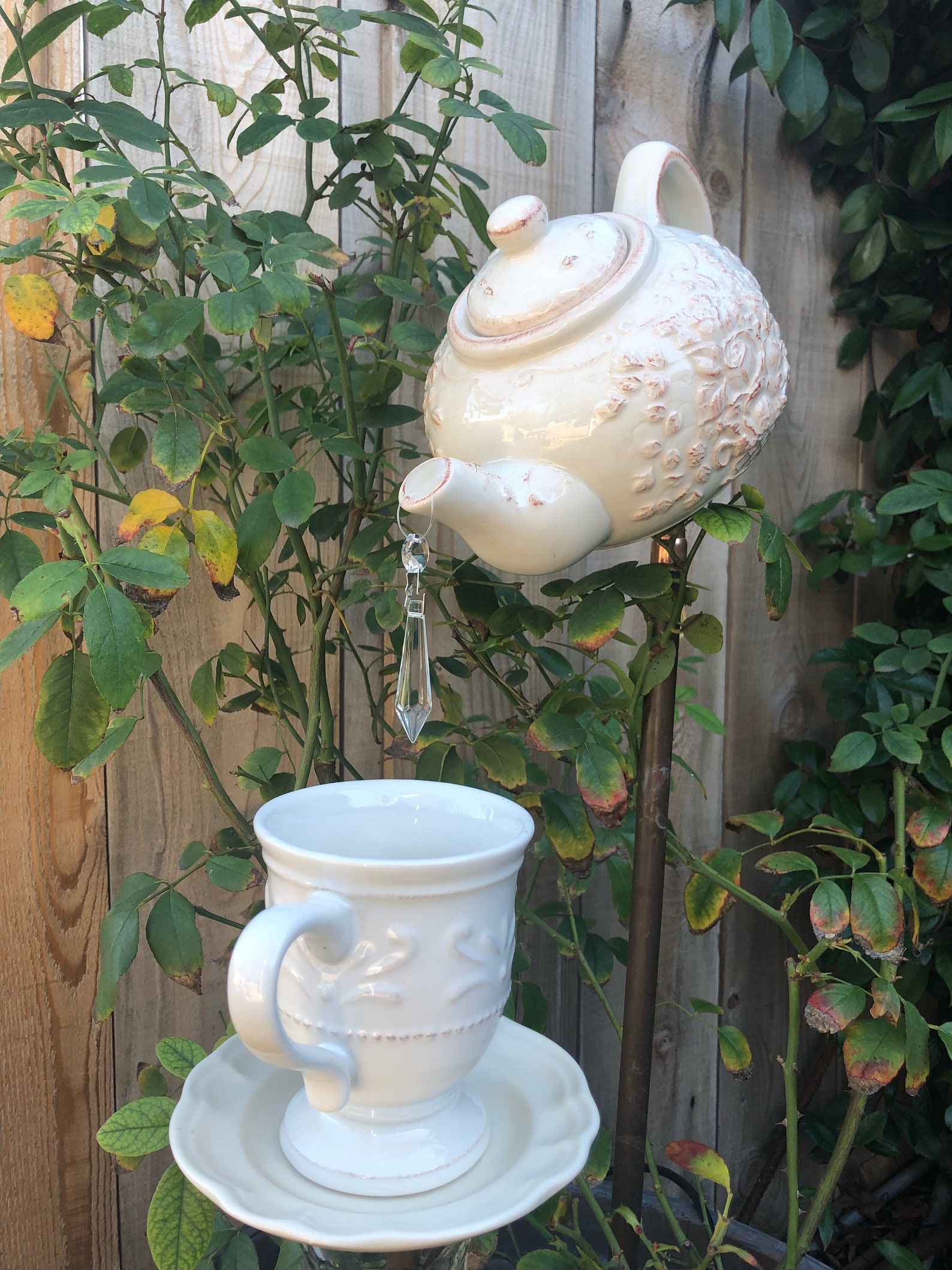 Glass Garden Art Tea Pot and Tea Cup Garden Decor Vintage - Etsy