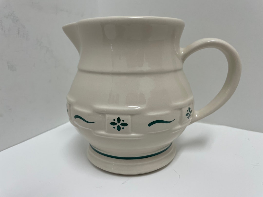 Longaberger Pottery Pitcher Small 32 Oz Woven Traditions Heritage Green ...