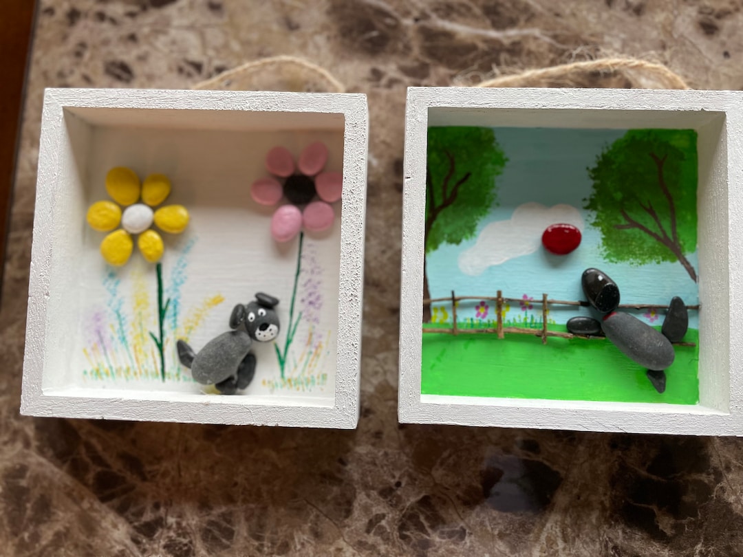 Pebble Art Dog Shadow Box - Etsy