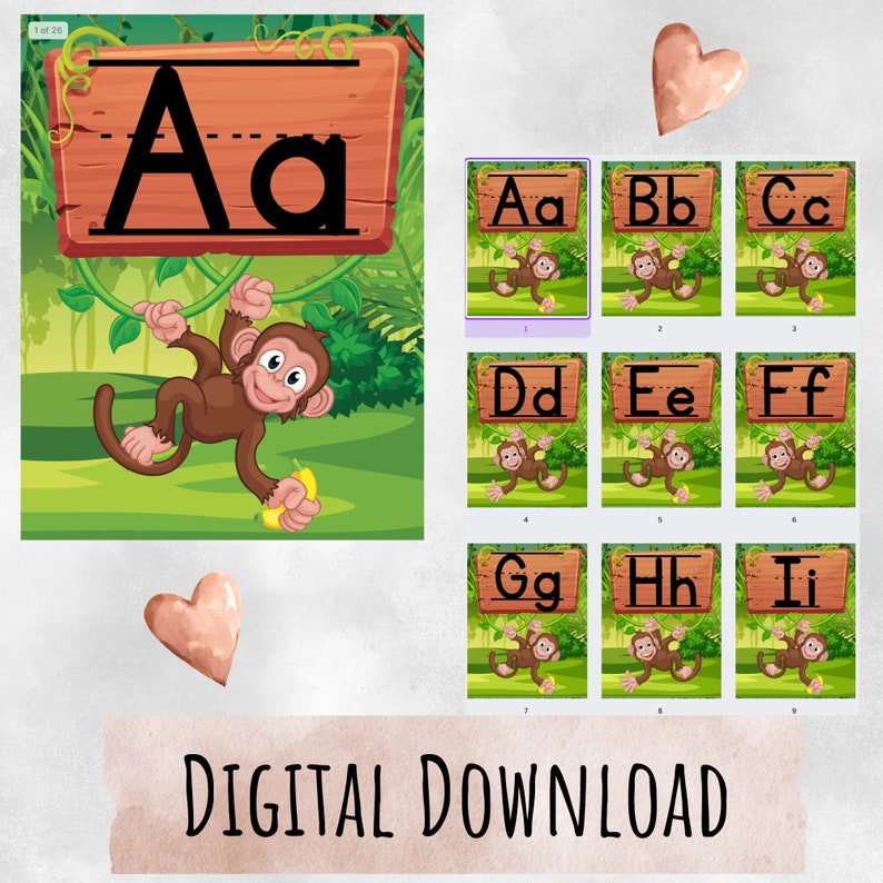 Cute Monkey Jungle Printable Alphabet Posters - Etsy