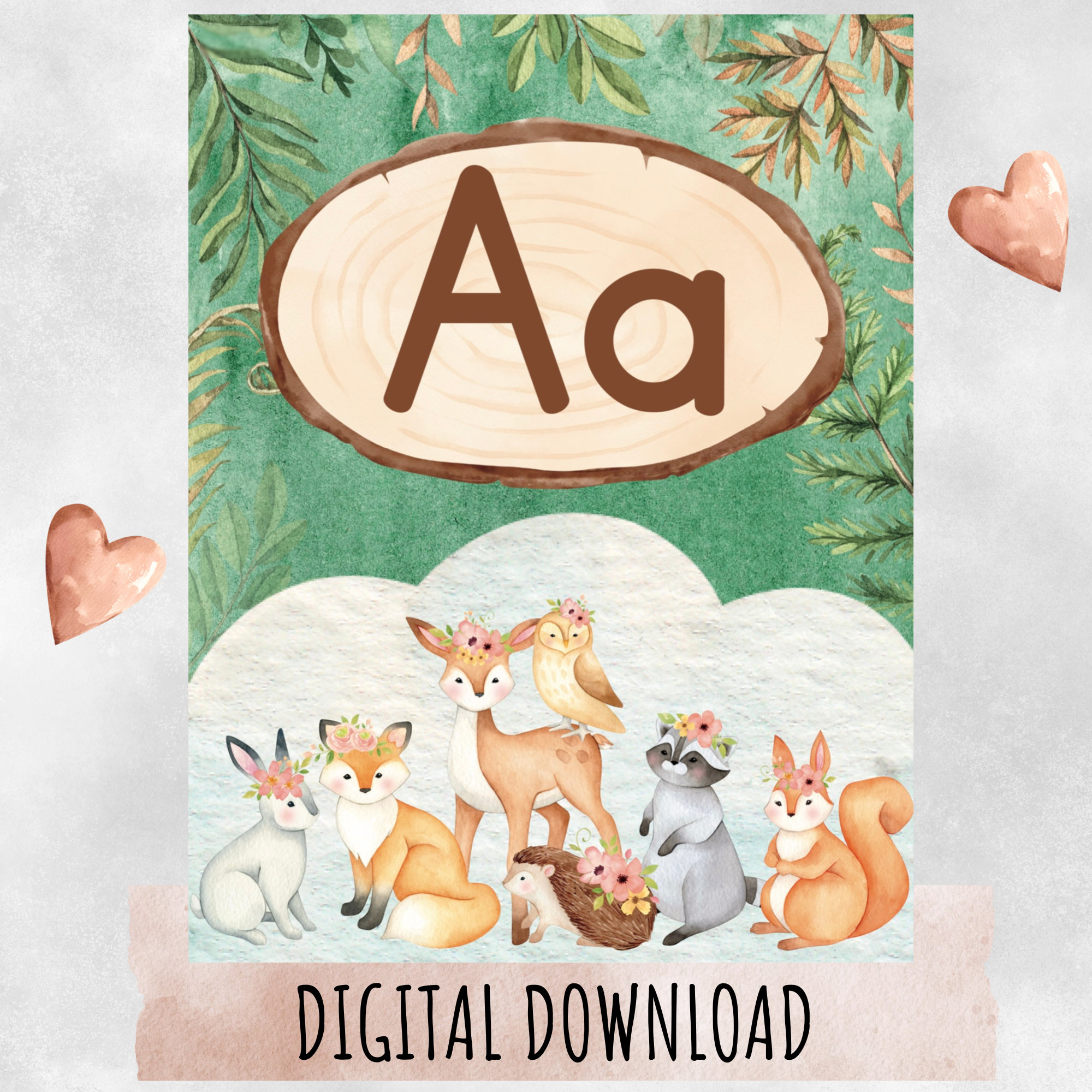 Pastel Watercolor Woodland Animals Printable Alphabet Posters - Etsy