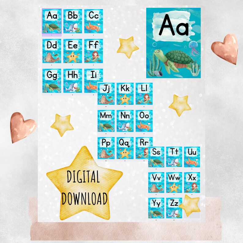 Sea Animals Ocean Watercolor Alphabet Posters - Etsy