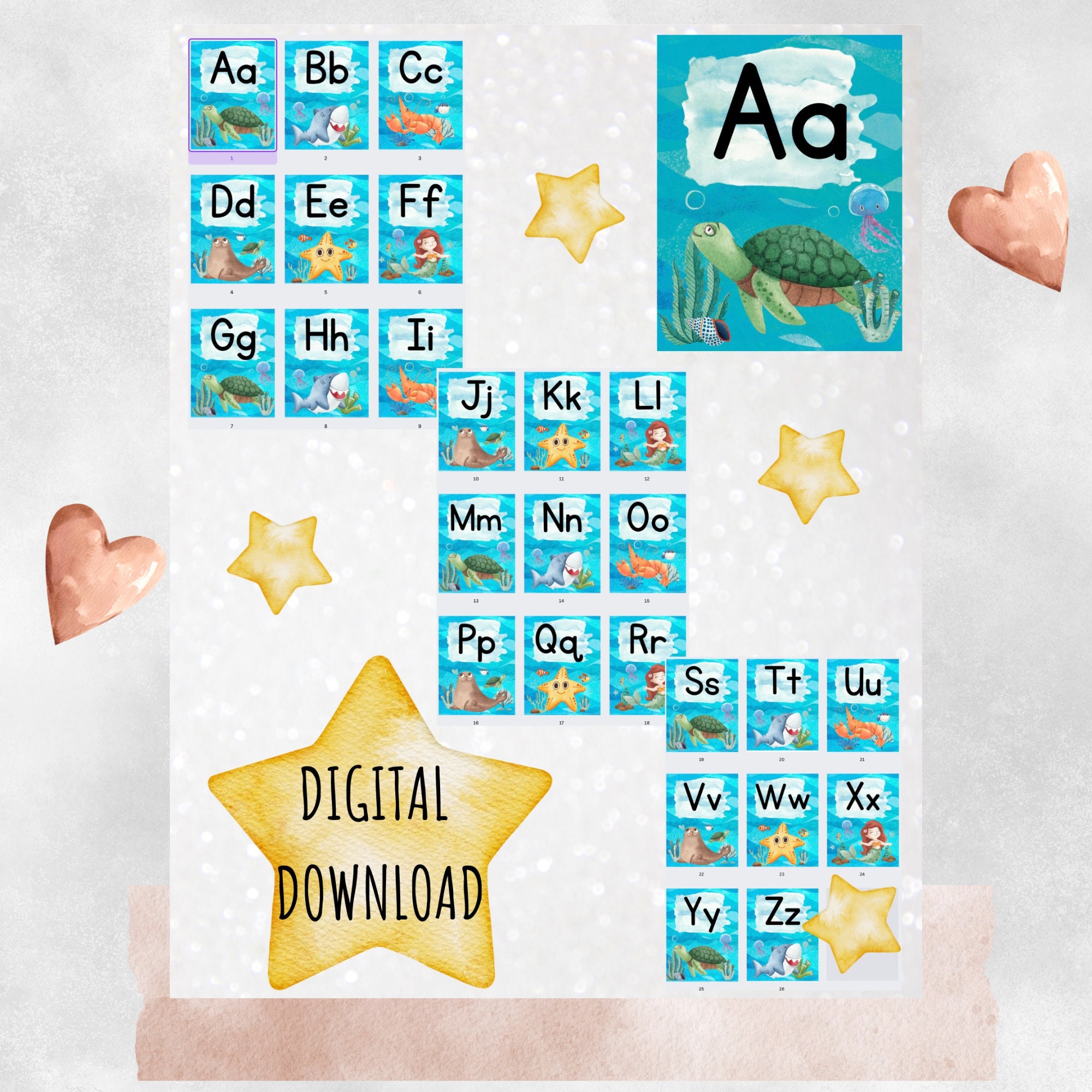 Sea Animals Ocean Watercolor Alphabet Posters - Etsy